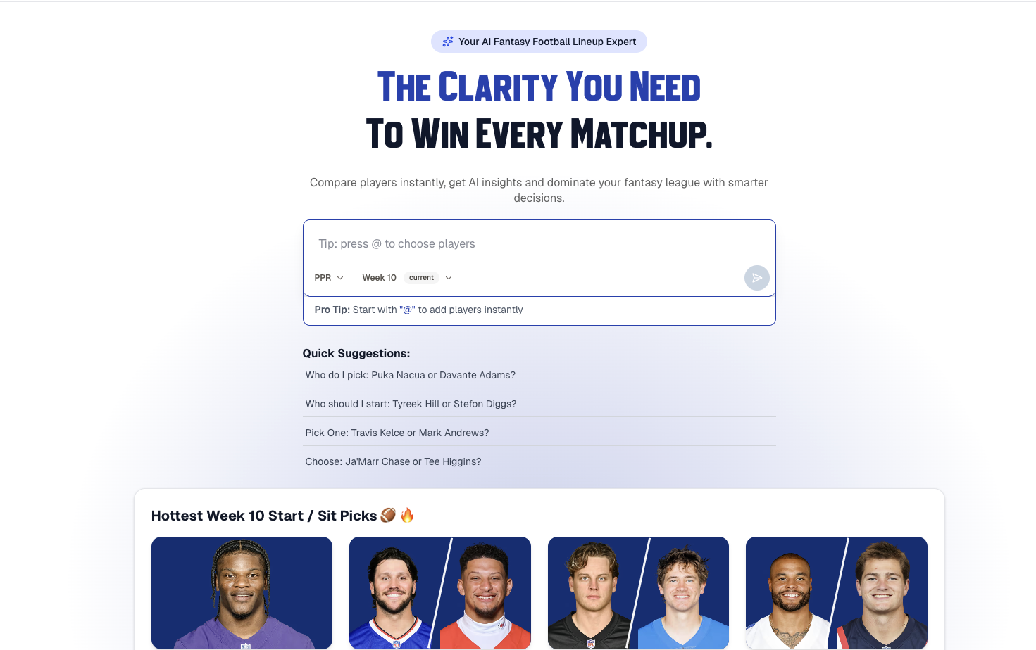 Fantasy Football Lineup Predictions | SitOrStart.ai